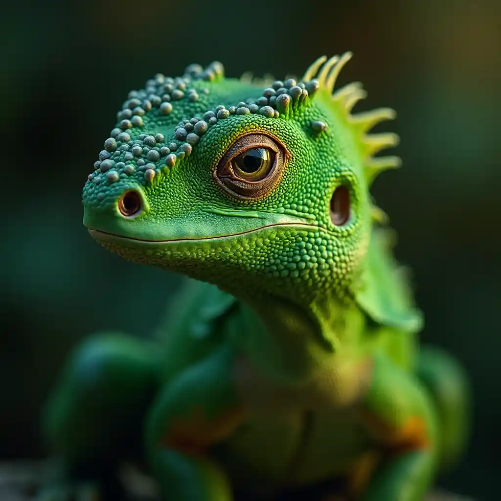 Green Feathered Lizard in Vibrant Studio Light