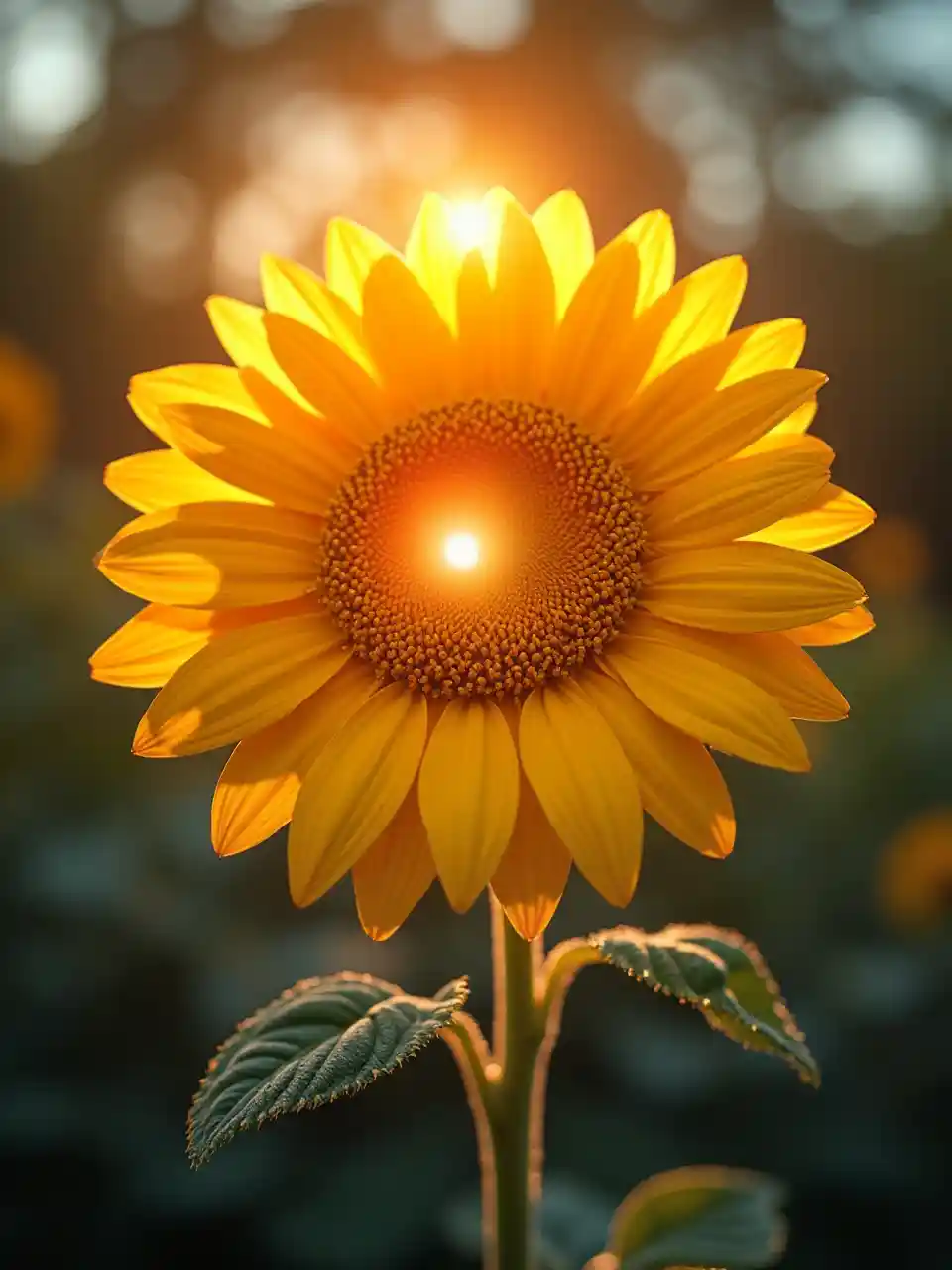 Hyper-Realistic Photography of Sunflower with Sun Rays