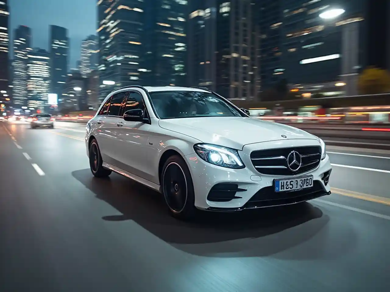 A Captivating Image of a Speeding White Mercedes