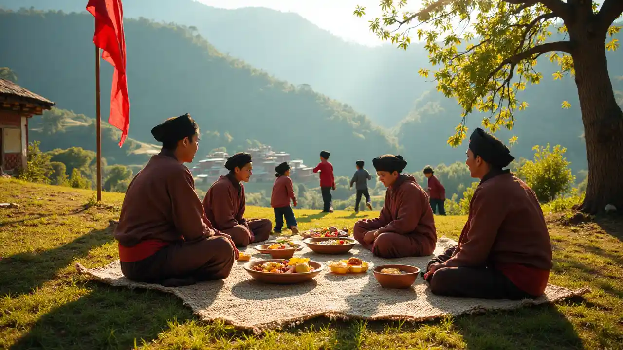 A Serene Family Gathering Amidst Nature in Rural Bhutan