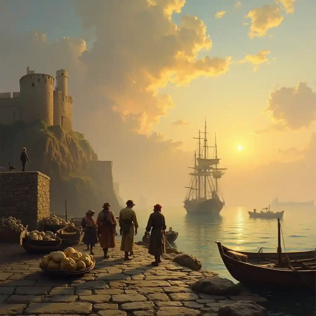 Romantic Art Depicting Quay Life and Sea Adventures