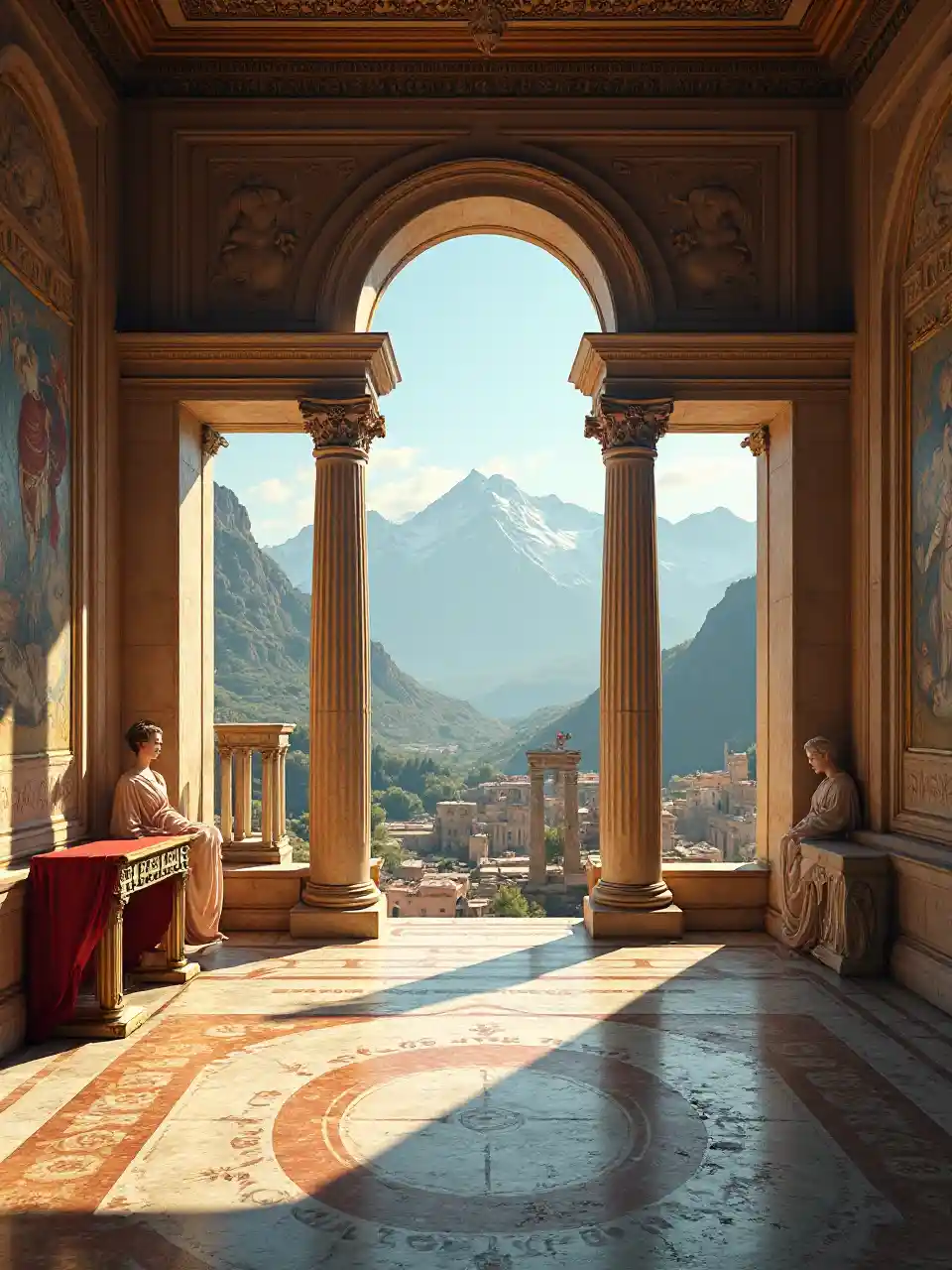 Majestic Ancient Roman Room with Scenic Mountain Views