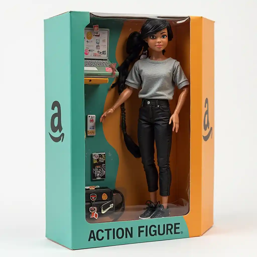 Amazon-Style Boxed Action Figure of a Brown Woman