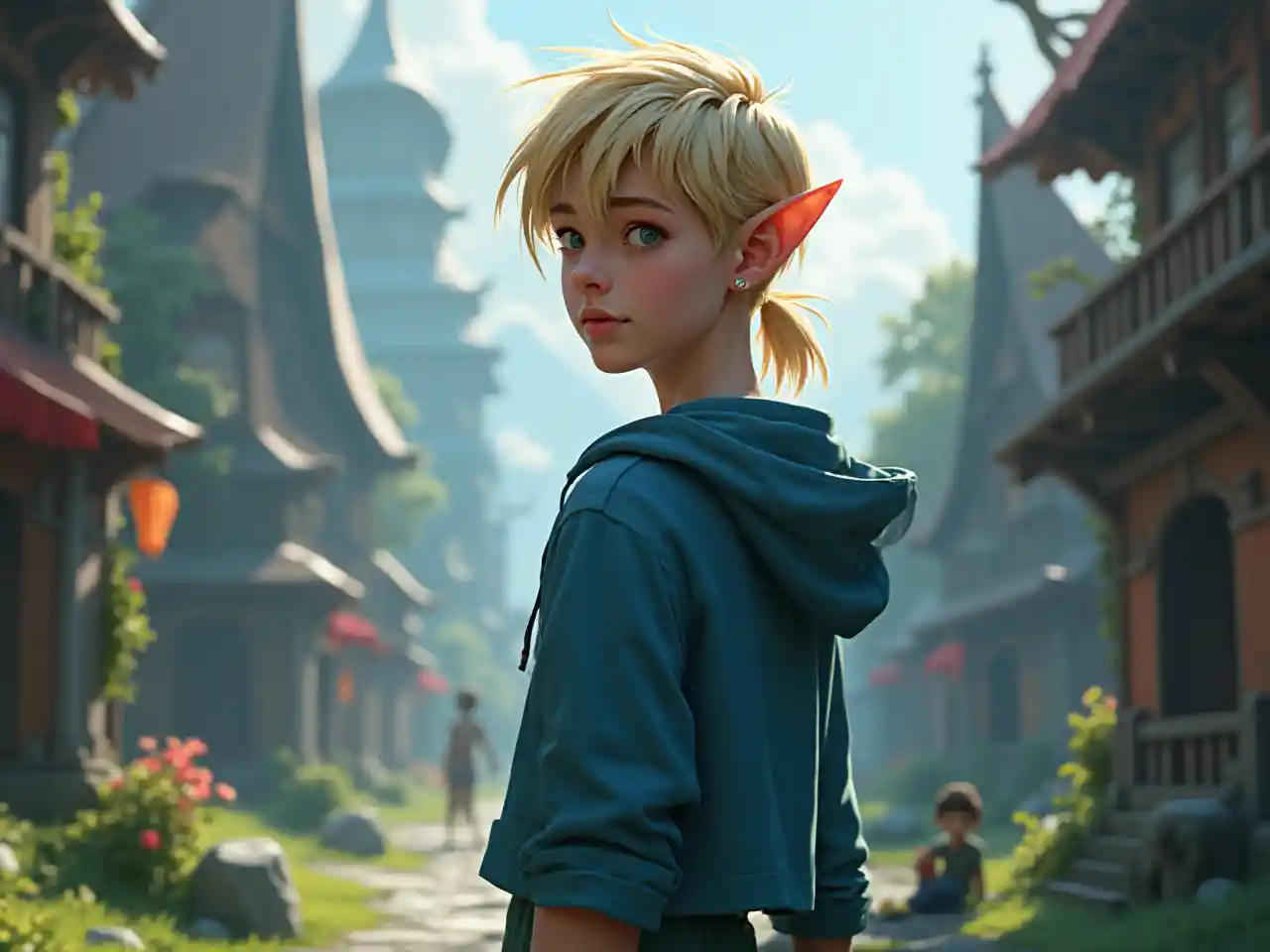 Hyper-Realistic Artwork of an Elf Boy in a Modern Setting