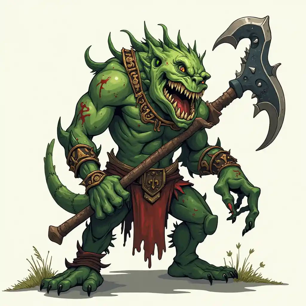 Illustration of a Green Skinned Orc Monster with Club Weapon