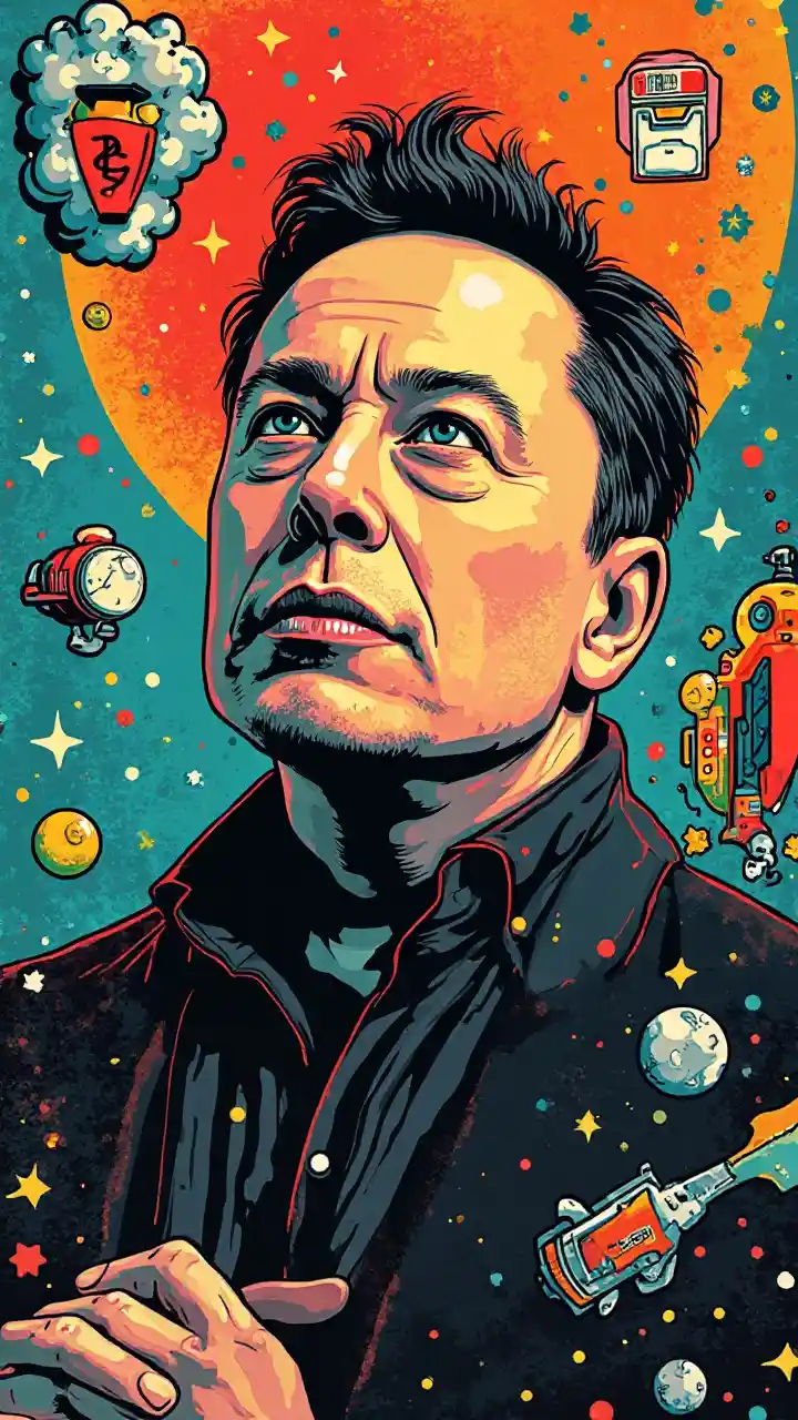 Elon Musk in Contemplation: A Neo-Pop Art Representation