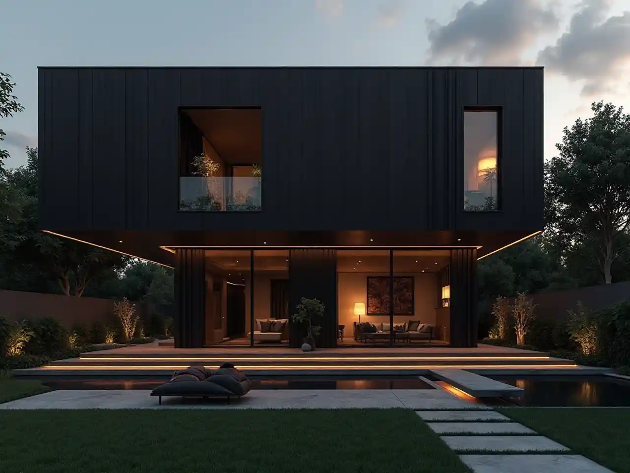 Stunning Dark Villa Decoration with Open Space and Modern Design
