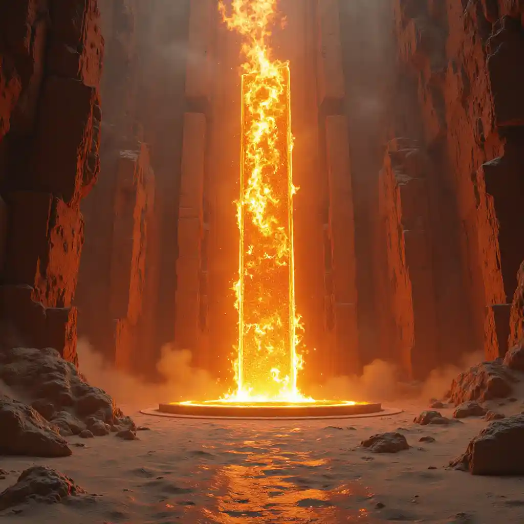 The Mystical Floating Fire Monolith in Desert Castle