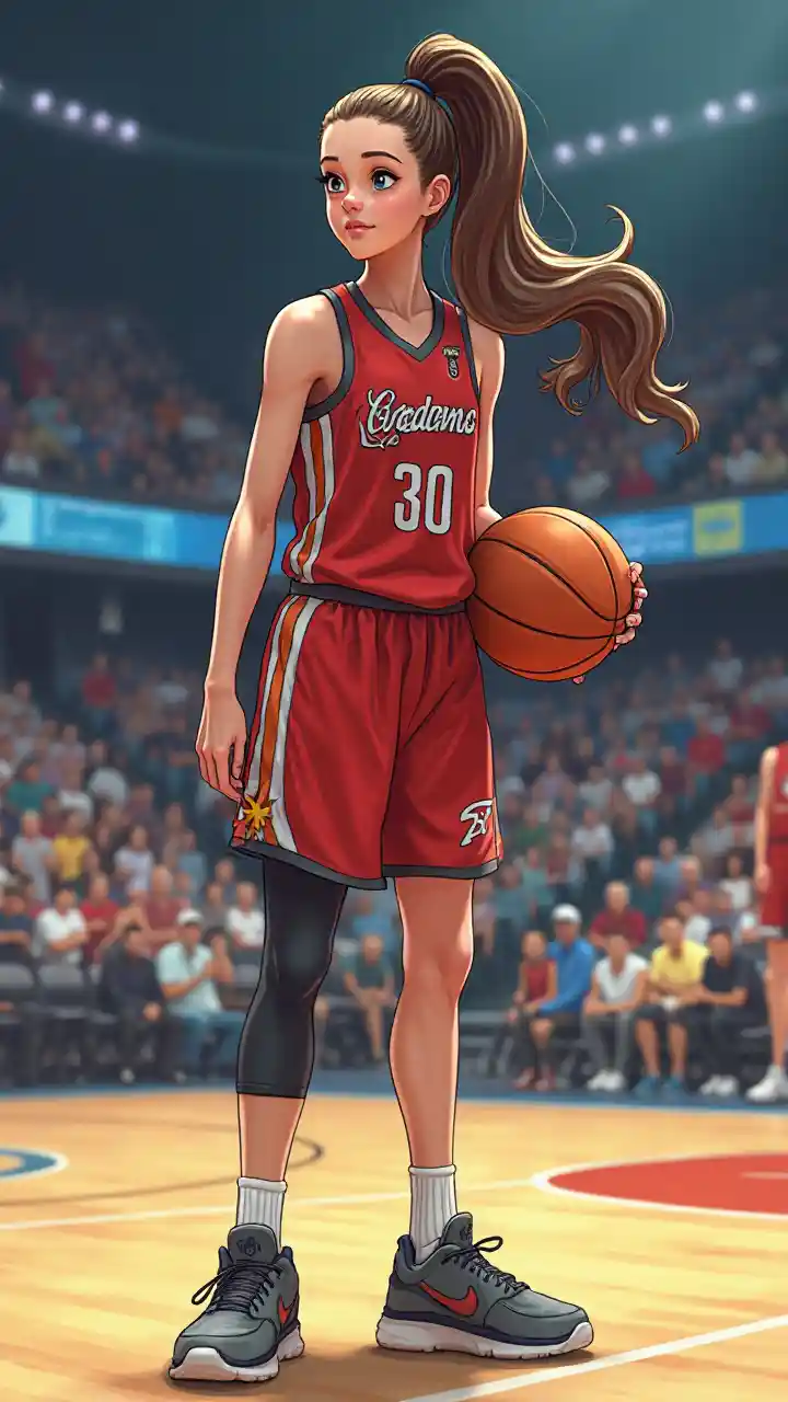 A Vibrant Depiction of a Confident WNBA Star on the Court