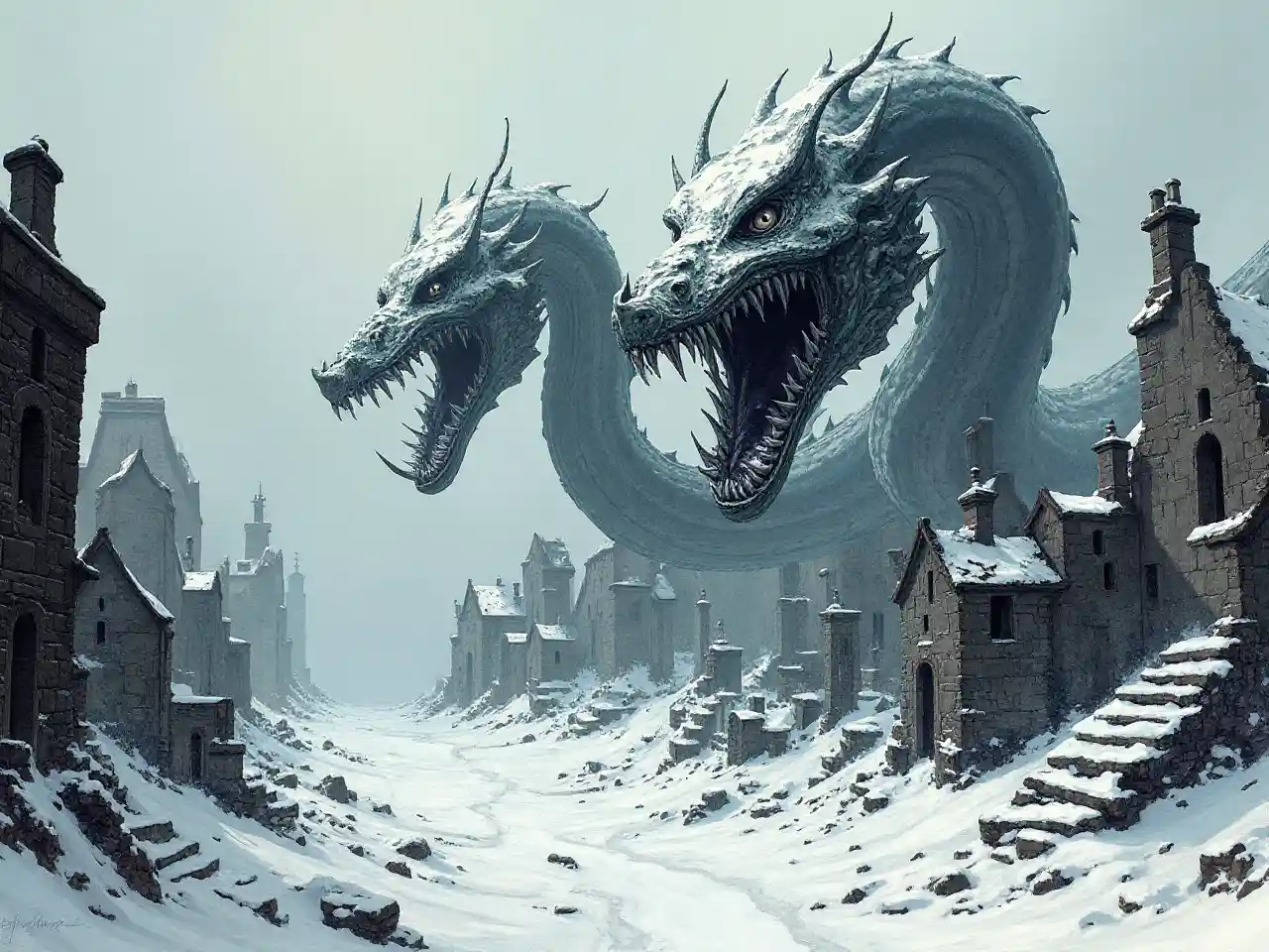 Chilling Encounter with the Glacial Serpent in a Snow-Covered Town
