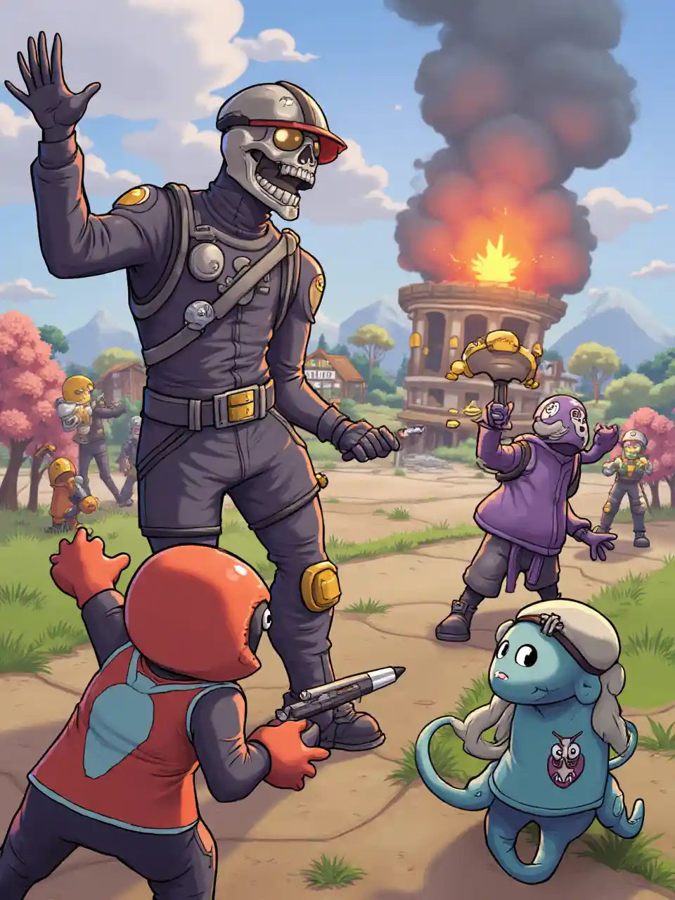 Epic Combat Scene Featuring Iconic Fortnite Characters