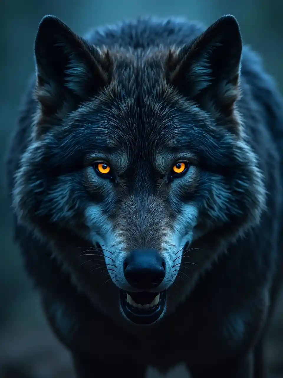 Fierce Werewolf with Glowing Blue Eyes Close-Up
