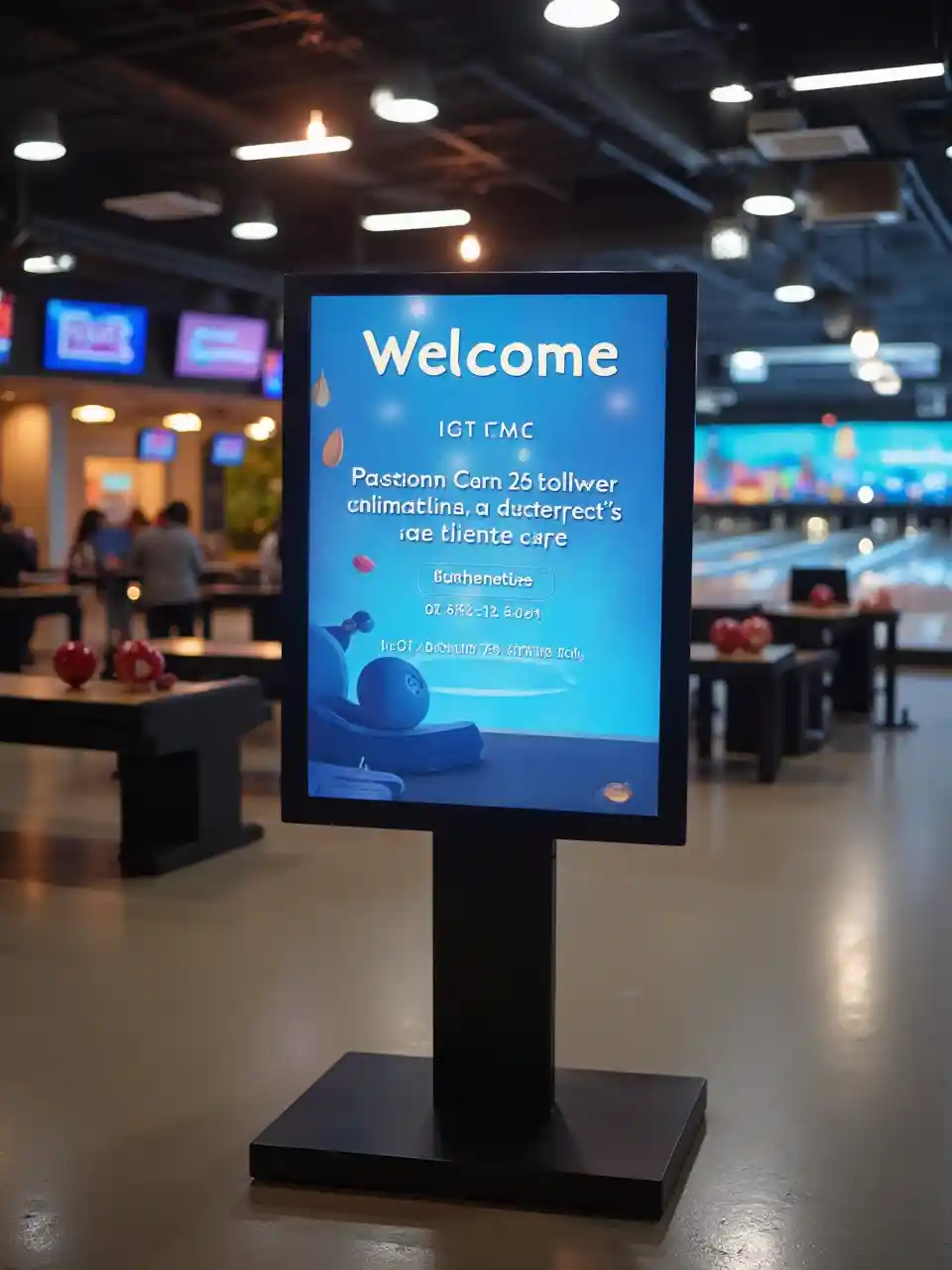 Innovative Digital Welcome Kiosk at Bowling Alley Entrance