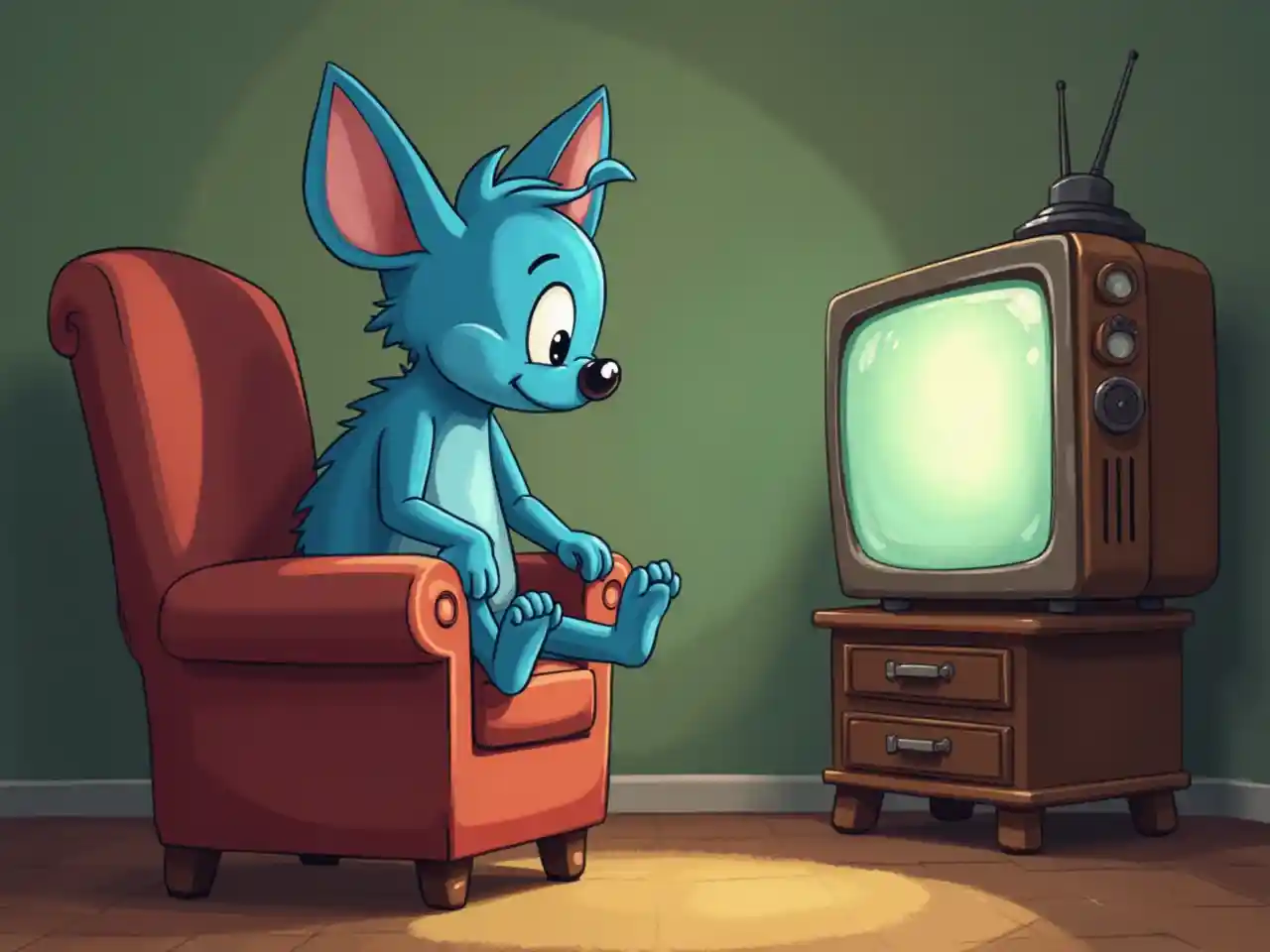 Bluey the Cartoon Character Enjoying Vintage TV Time