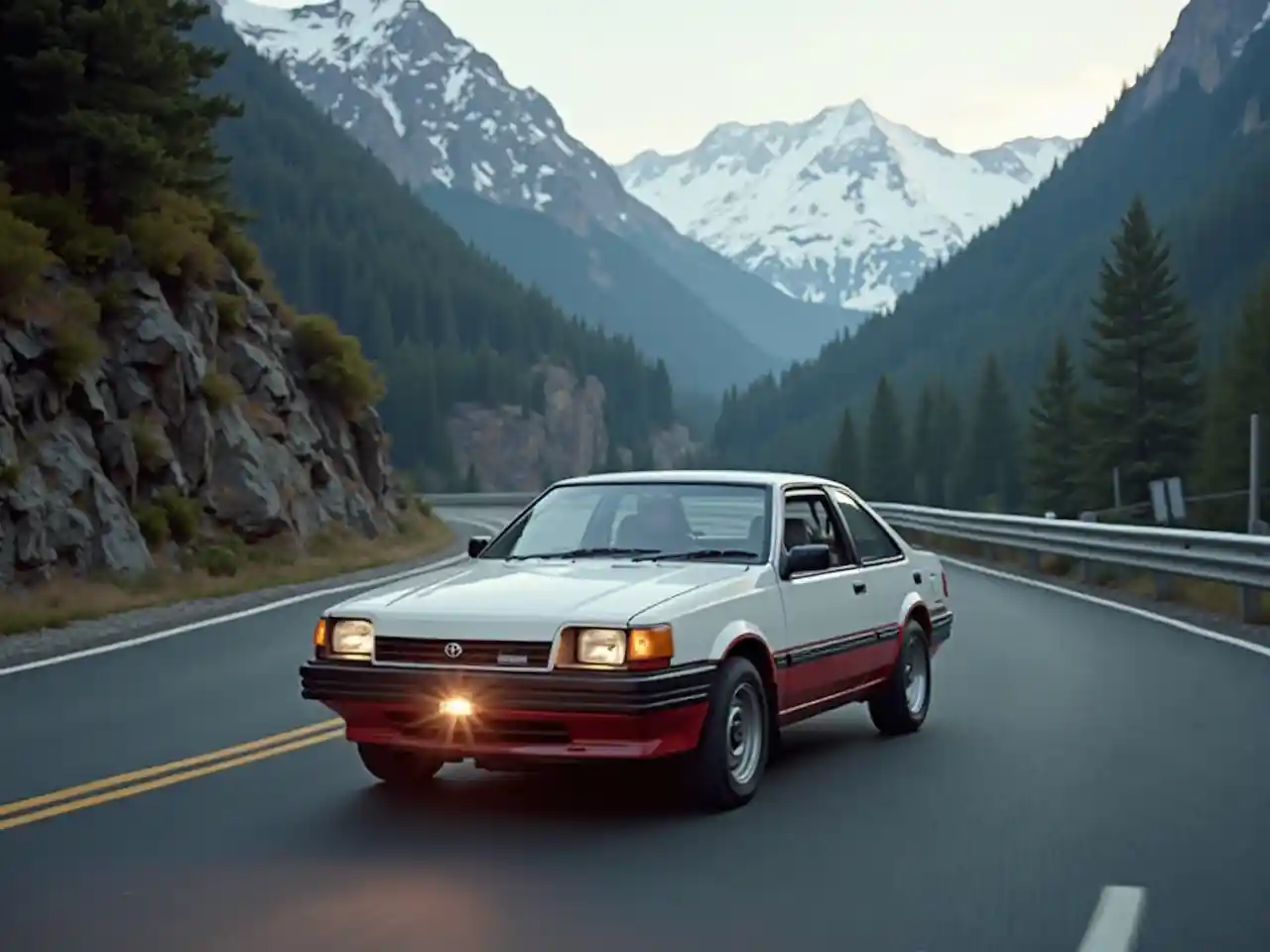 A Stunning Drive of a White Toyota AE86 on Mountain Pass