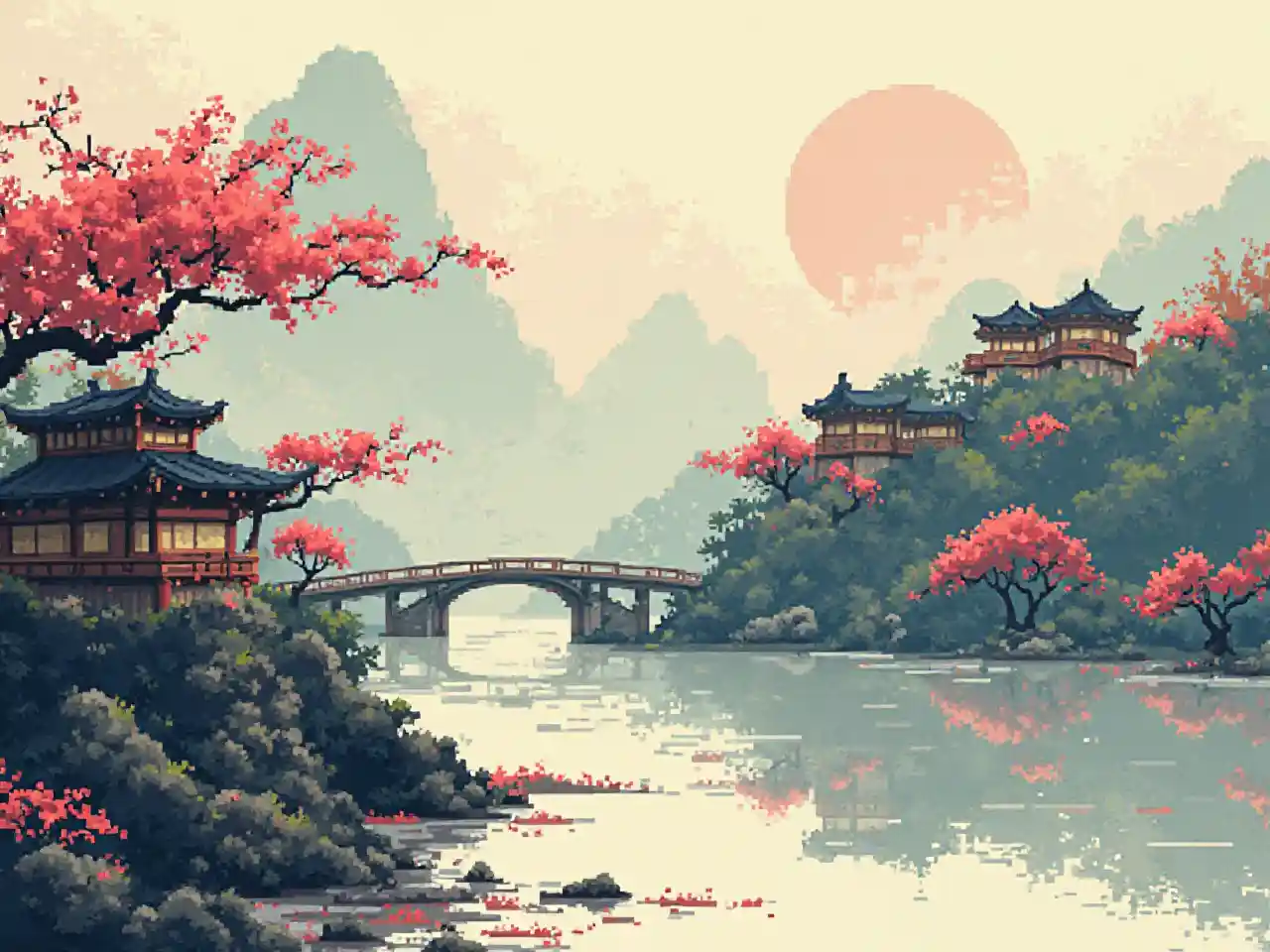 Exploring Pixel Art Techniques in Chinese Ink Painting Style