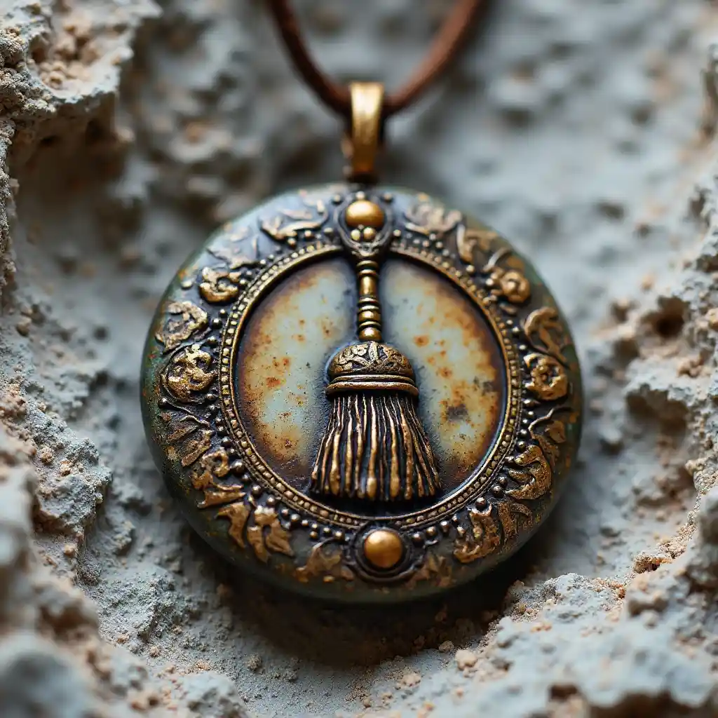 Exploring the Mystical Round Stone Amulet with Broom Symbols