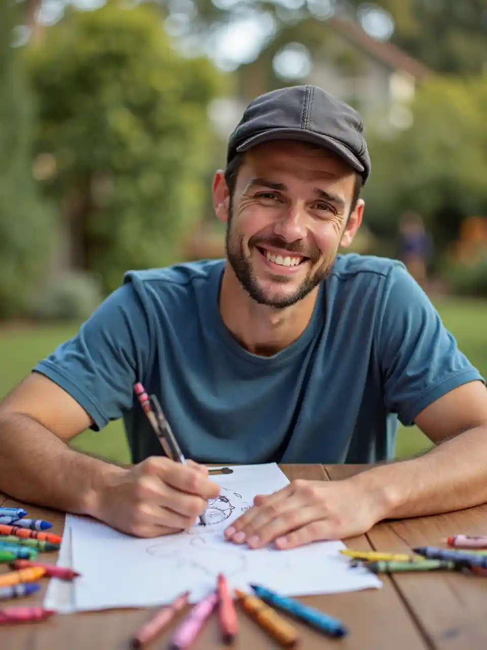 A Joyful Moment of Creativity with Crayons Outside