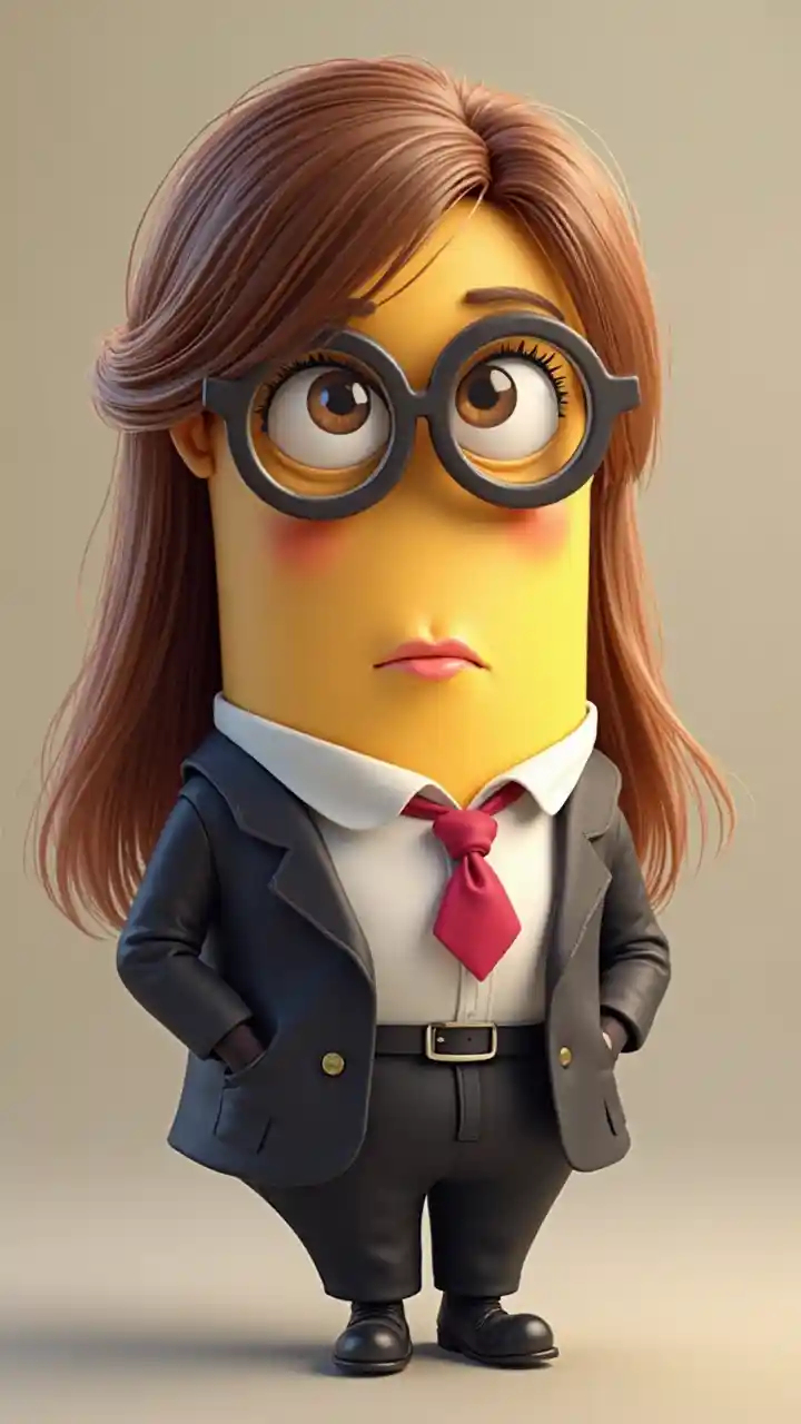Cartoon Minion Version of a Stylish Woman with Brown Hair