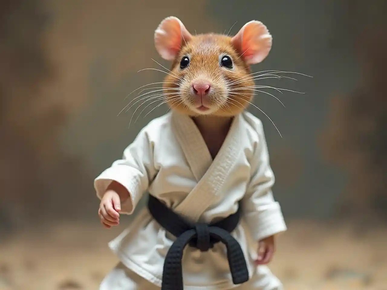Adorable Rat Training in a Karate Uniform