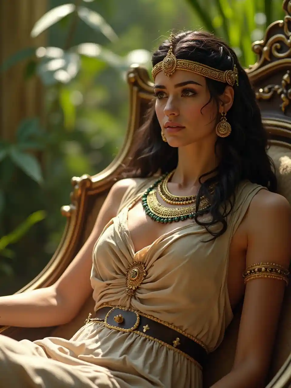 The Radiant Beauty of Cleopatra in a Lush Chariot