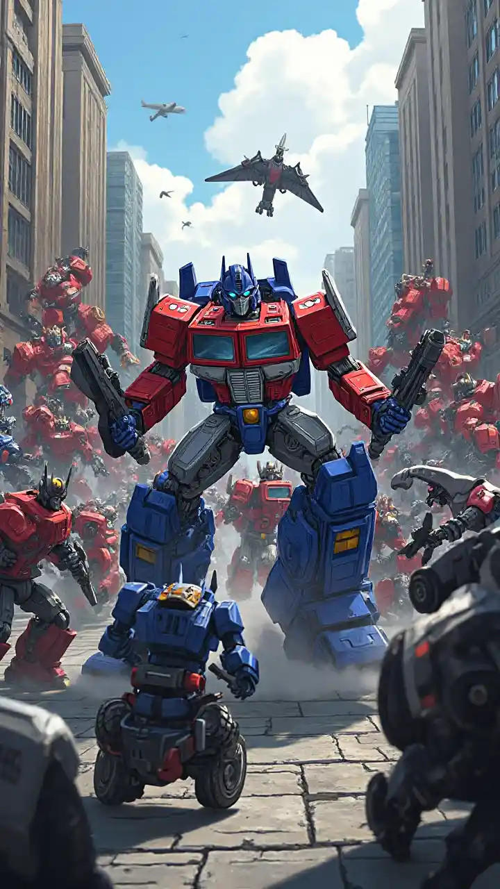 Epic Battle Between Autobots and Decepticons in the City