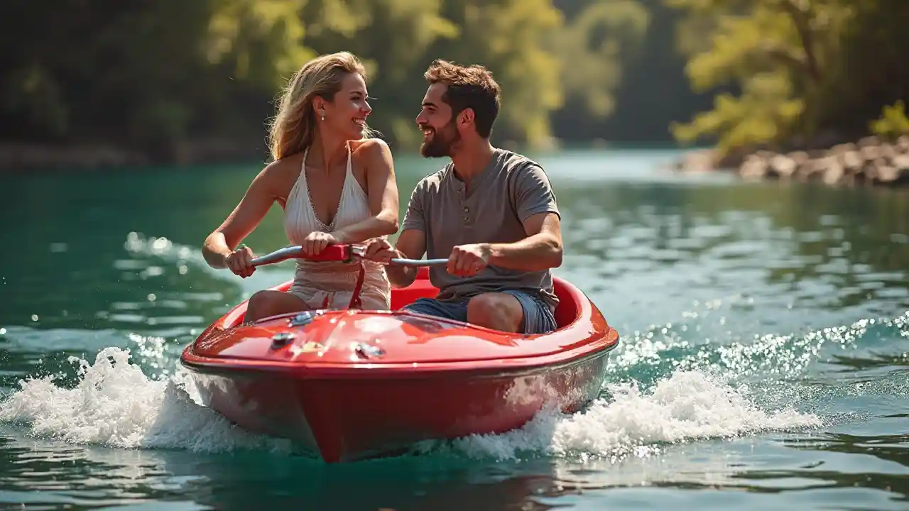 Enjoying a Romantic Row Boat Ride on the Lake