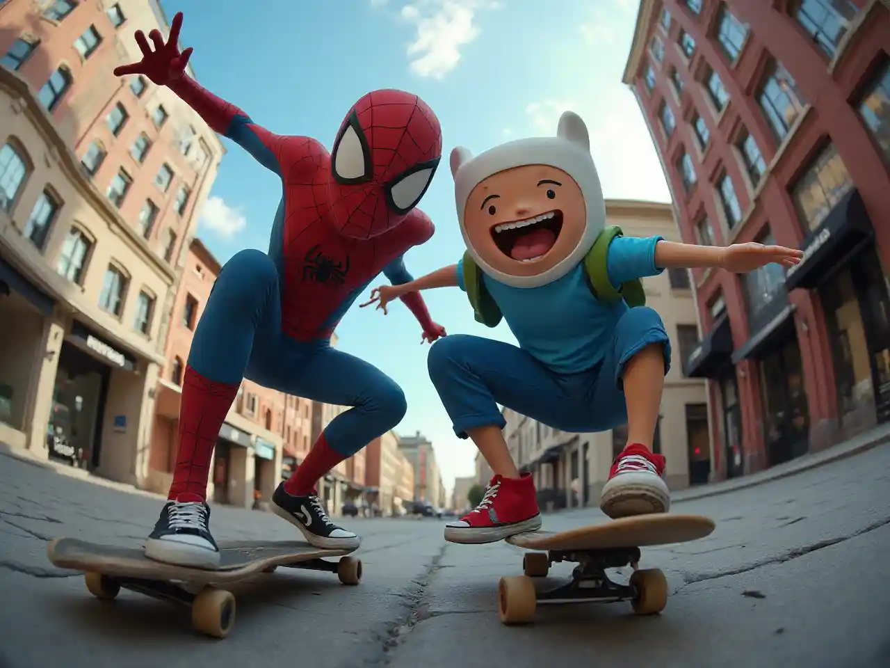 Las Aventuras de Spider-Man y Finn Skateboarding Juntos