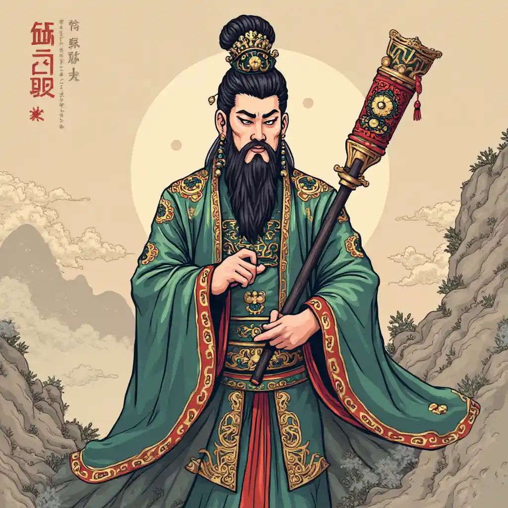 Traditional Chinese Ink Painting of The Jade Emperor in Pixel Art