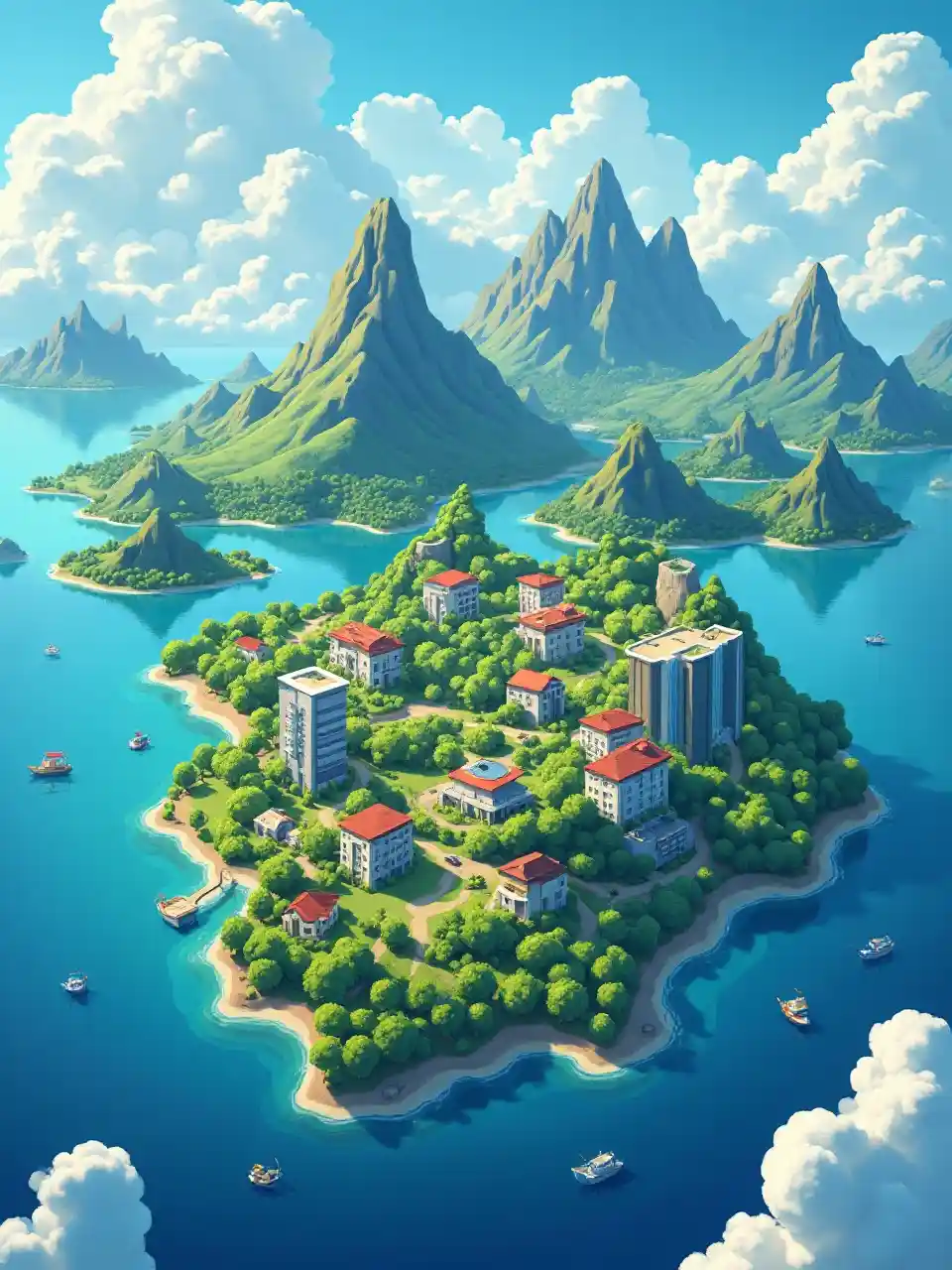 Exploring the Colorful Island Landscape from Above