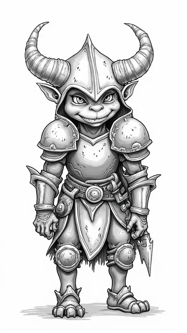 Charming Armored Goblin with Horned Helmet Design
