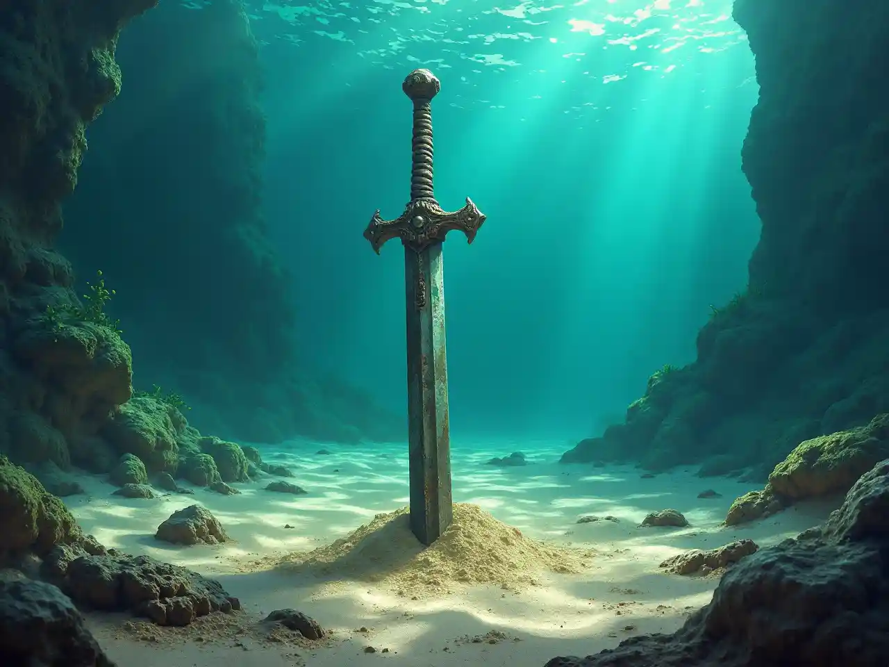 Epic Underwater Battlemap Featuring Rusty Sword for D&D