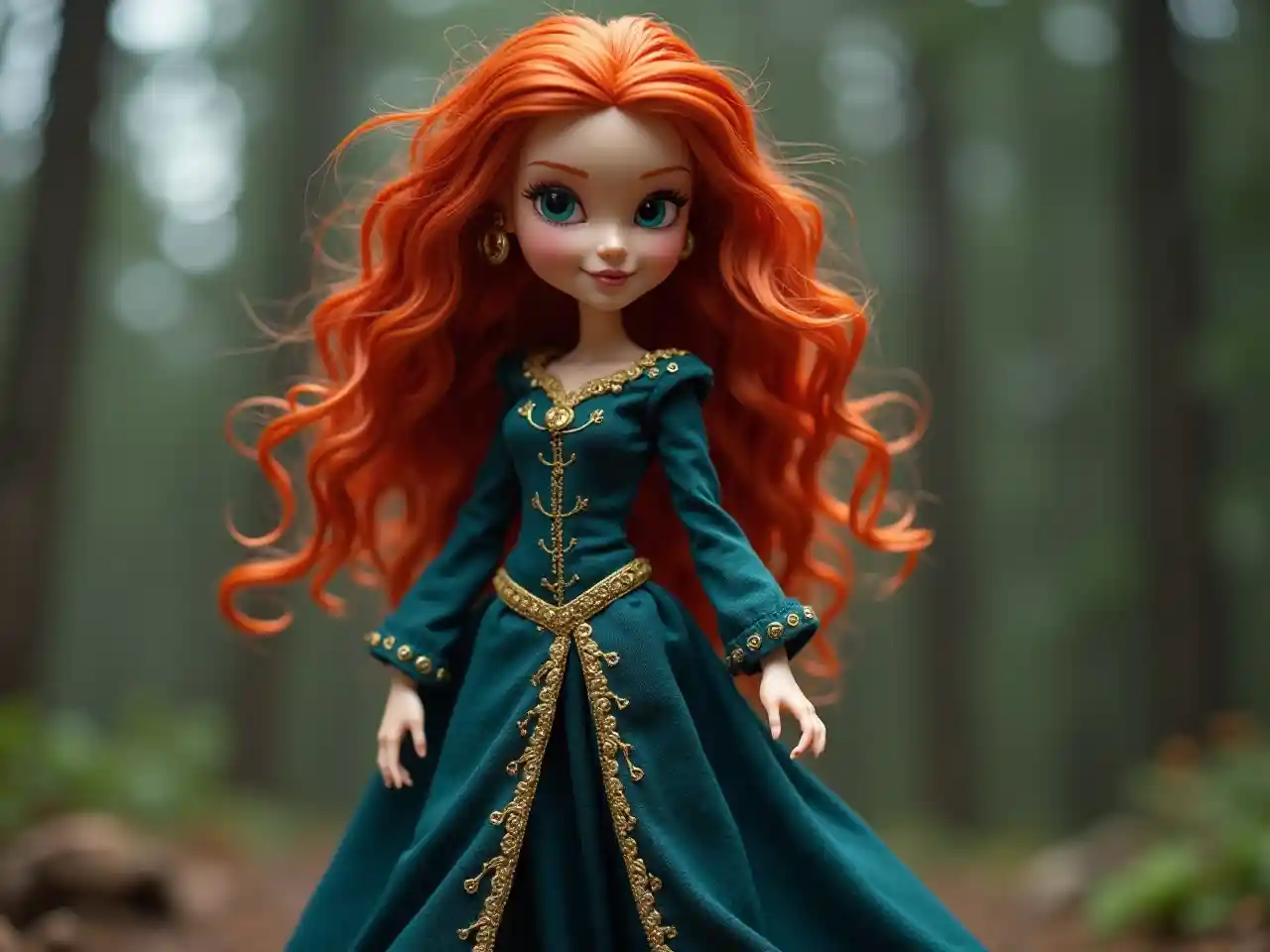 Princess Merida Doll in Teal Dress with Gold Details