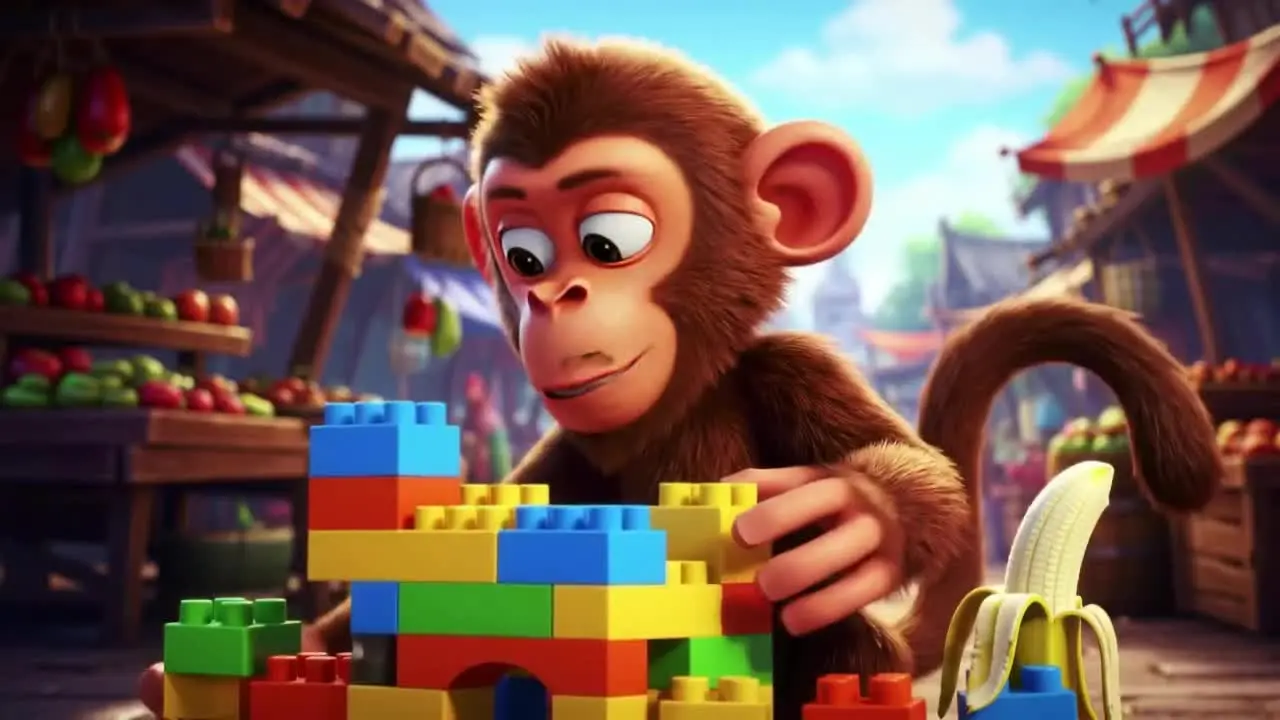 Experience the Joy of a Cheerful Animated Monkey in a Lego Wonderland