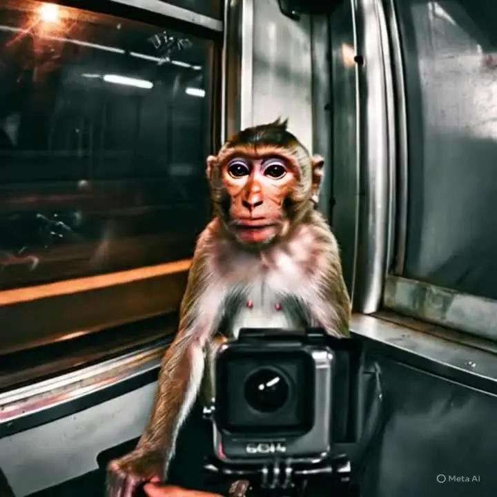 Momento de selfie de macaco no comboio capturado pela IA