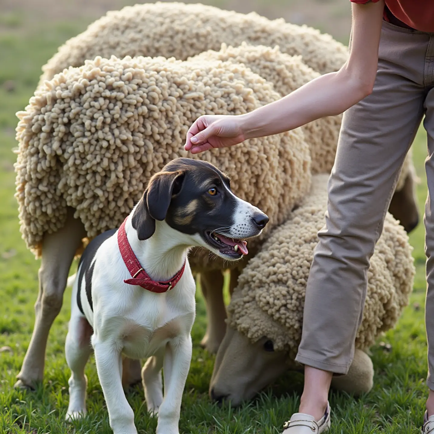 A Caring Person with His Sheep and Loyal Dog