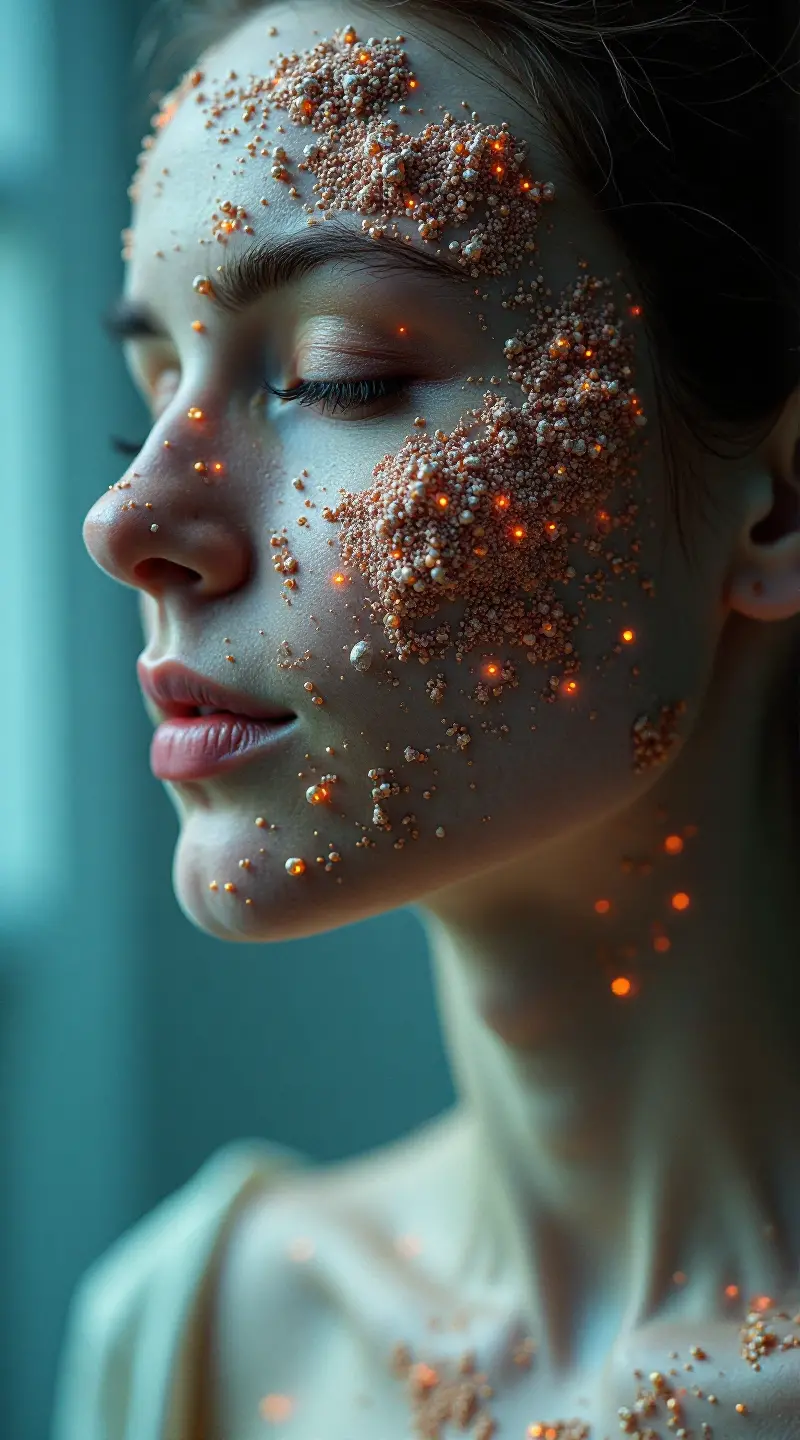 Close-Up of Skin Flaking Under Microscope Transitioning