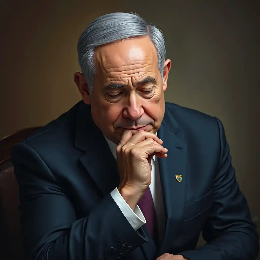 The Sad Expression of Benjamin Netanyahu in Portrait
