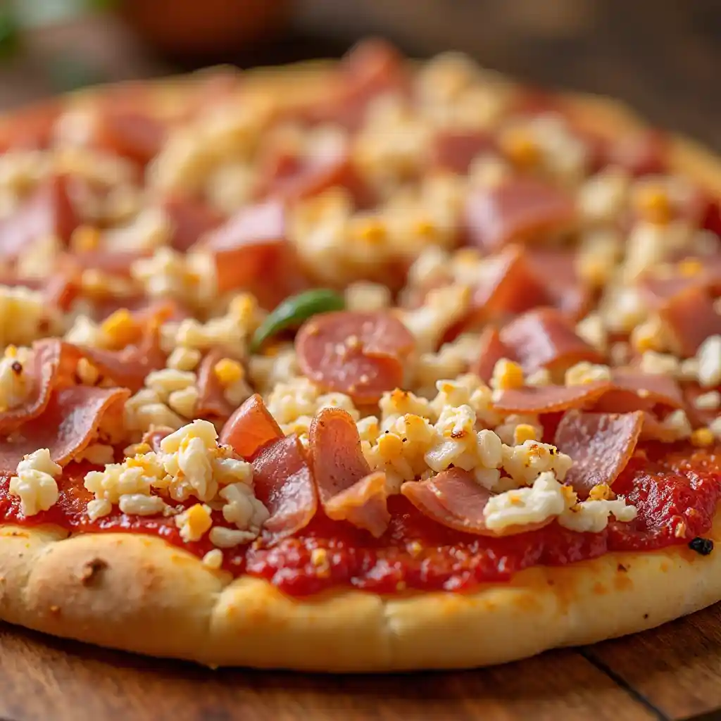 Delicious Shredded Ham Pizza Topping Close-Up