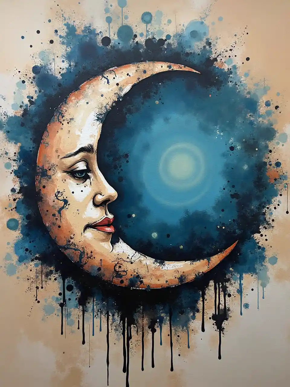 Artistic Expression of a Broken Crescent Moon in Graffiti Style