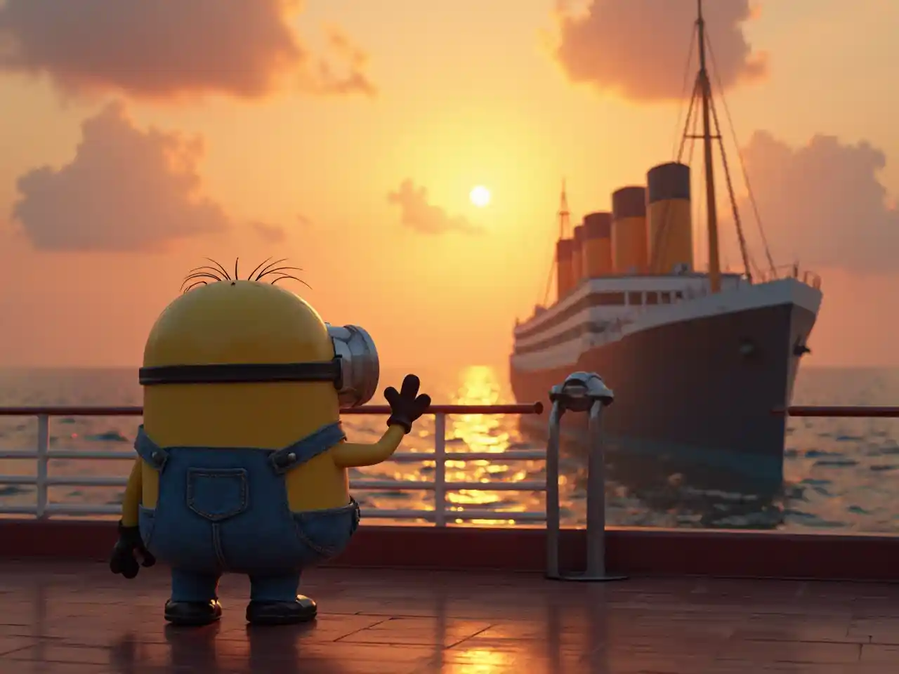 Minions Watch the Titanic Sail at Sunset