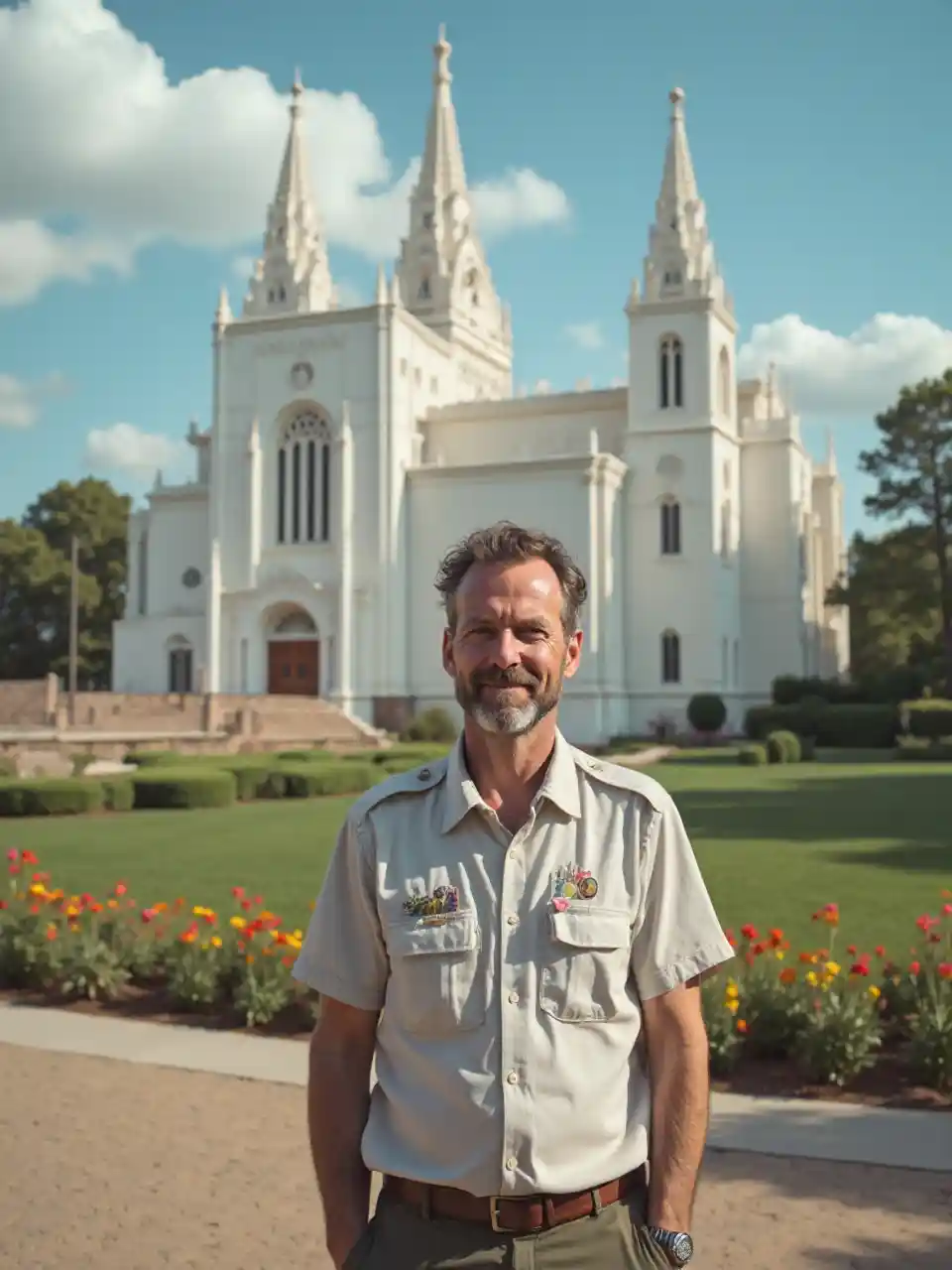 An LDS Man Standing Proudly Before the Temple