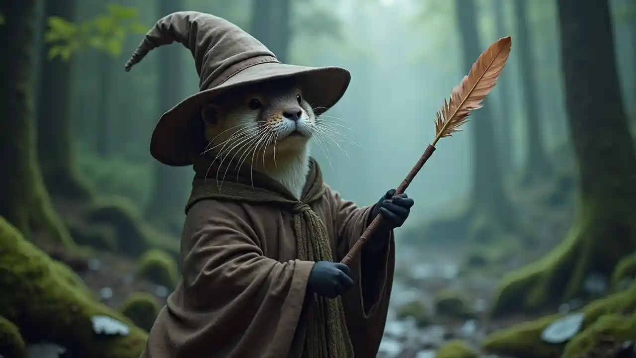 A Mysterious Otter Wizard in the Misty Forest