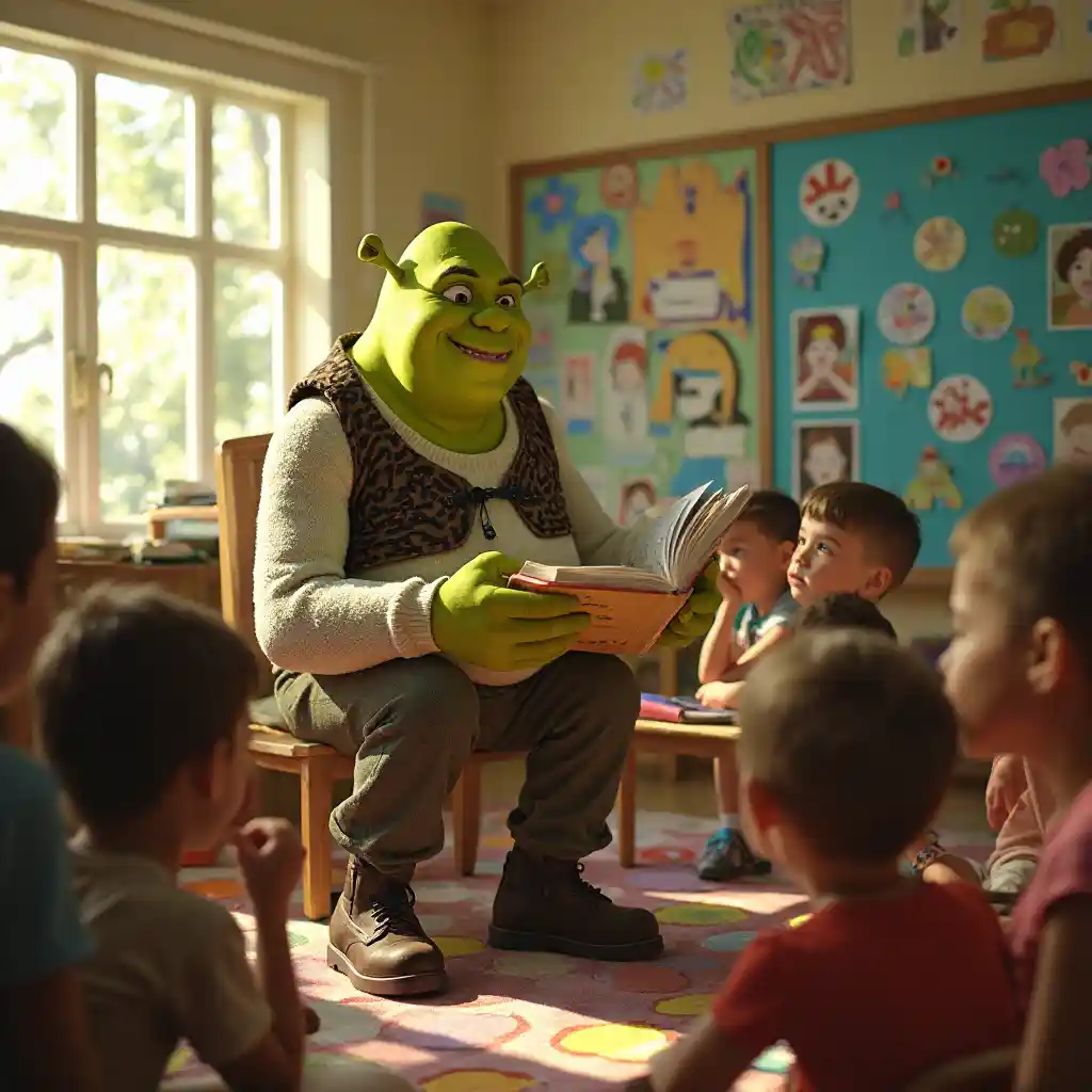 Shrek Enchants Children with Stories in the Classroom