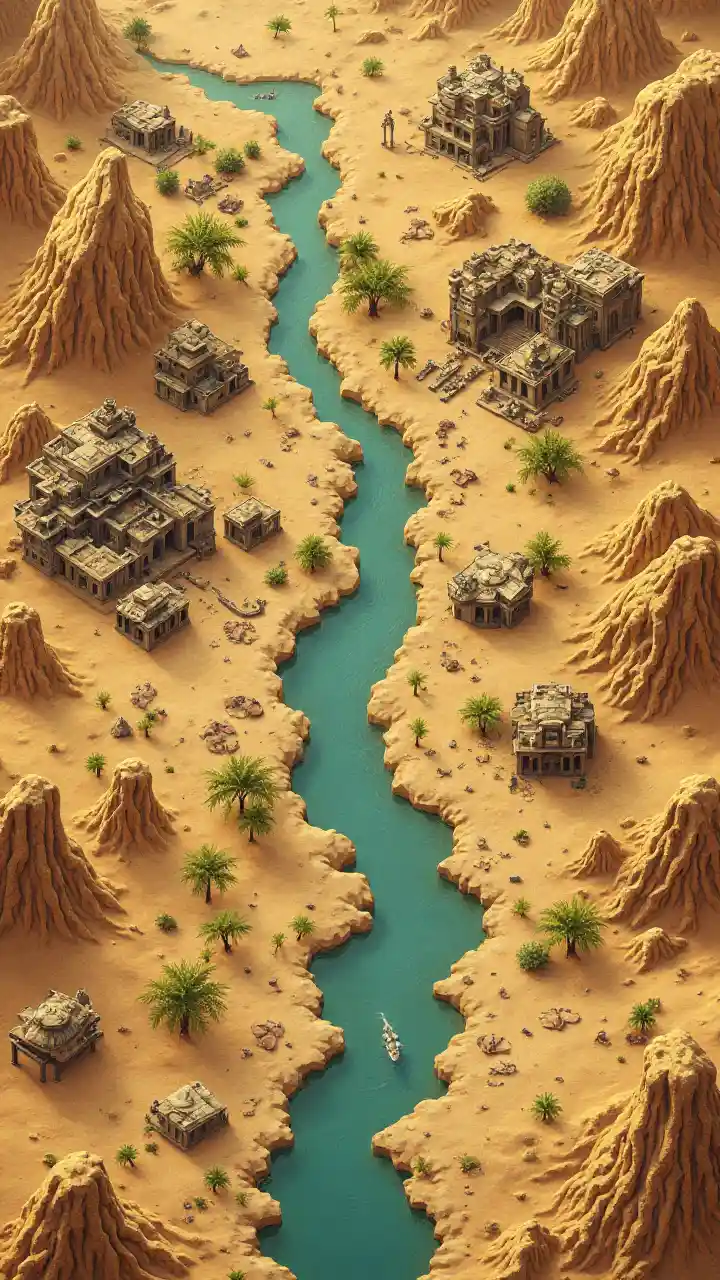 Intricate Hand-Drawn Map of Desert Military Base and River