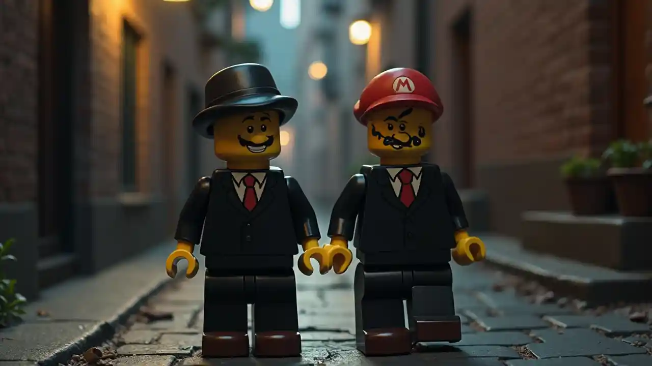 Mafia Mario Characters Strolling Through a Dark Alley