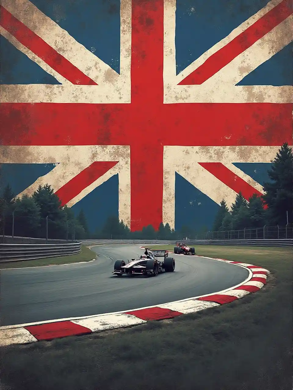 Curved Race Track with British Union Jack Background