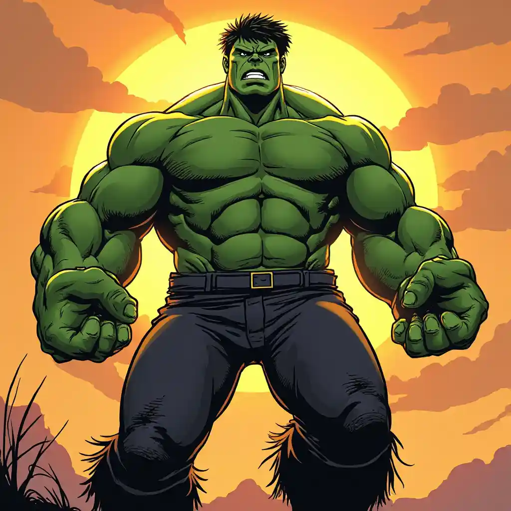The Green Hulk: A Comic Book Illustration at Sunset