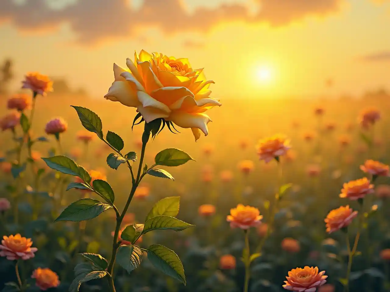 The Beauty of a Yellow Rose in a Vibrant Wildflower Field