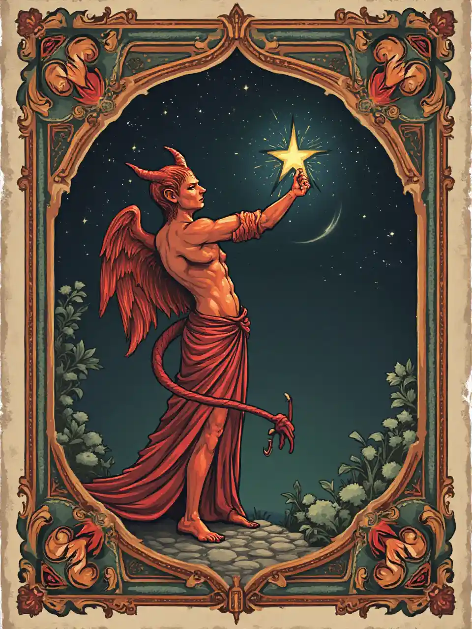 Stylized Devil Reaching for a Bright Star Artwork